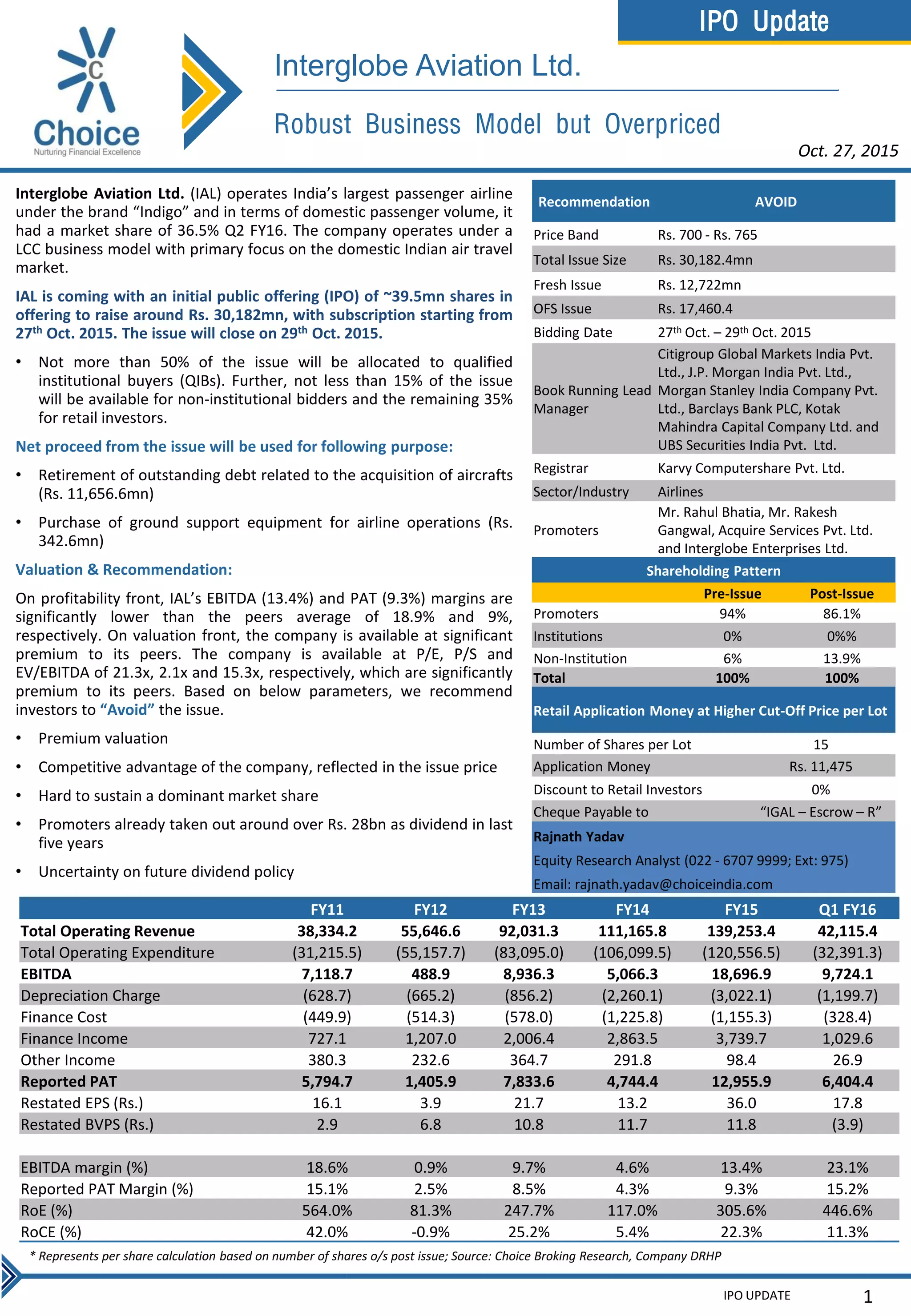 Interglobe aviation ltd. ipo update | PDF