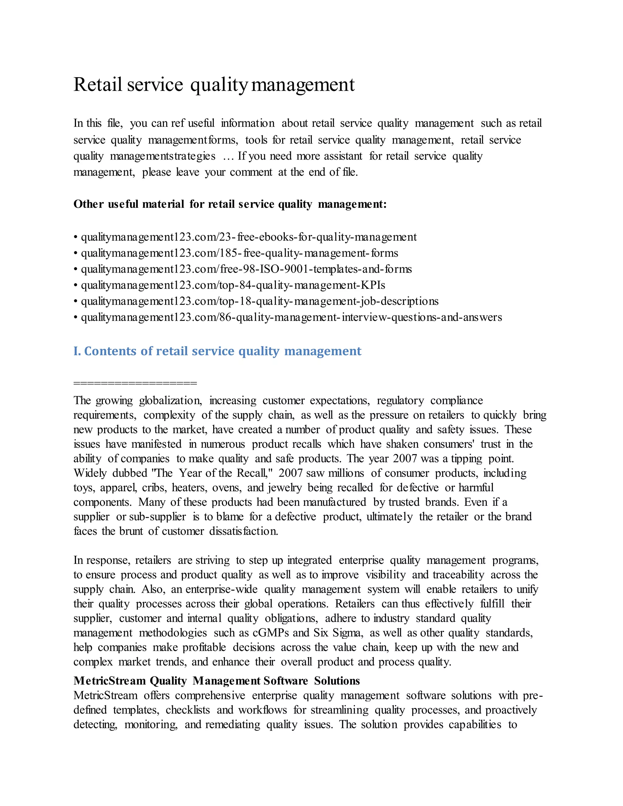 Retail service quality management | DOCX