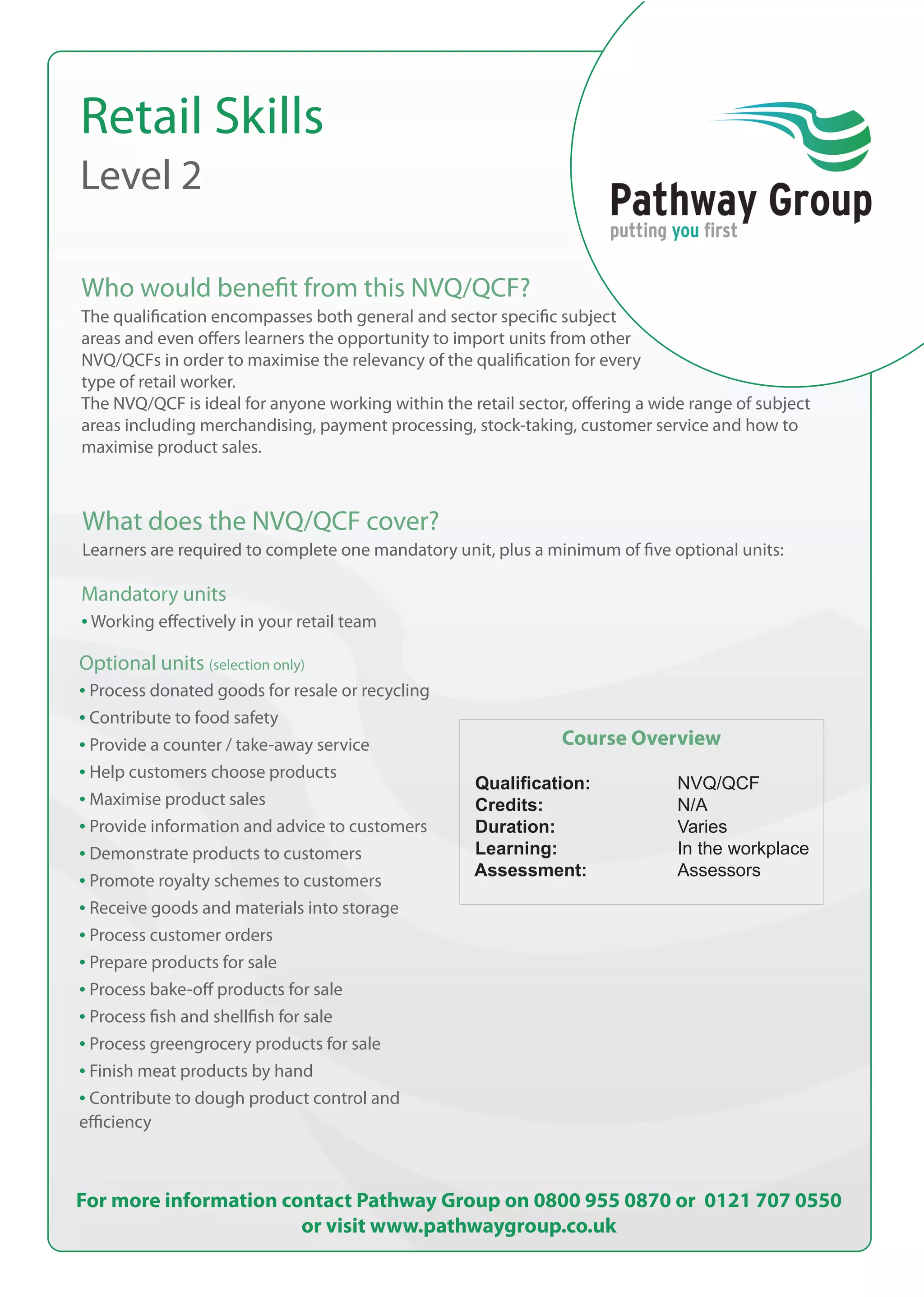 NVQ/QCF Retail Skills Level 2 | PDF