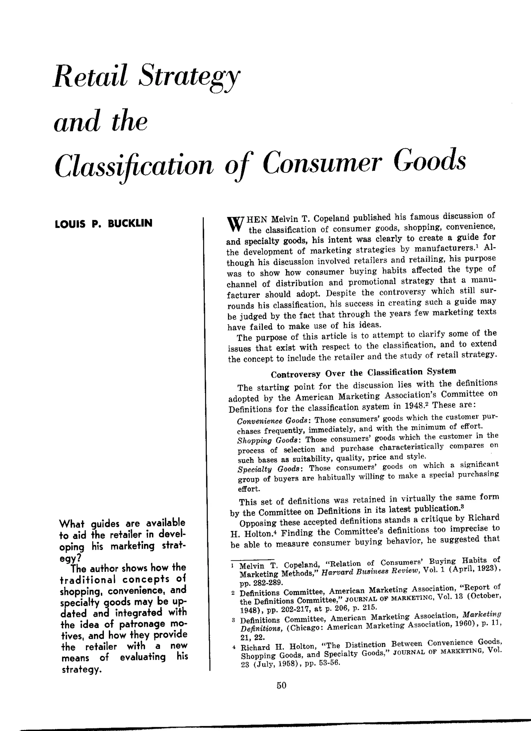 Retail strategy and the classification of consumer goods | PDF