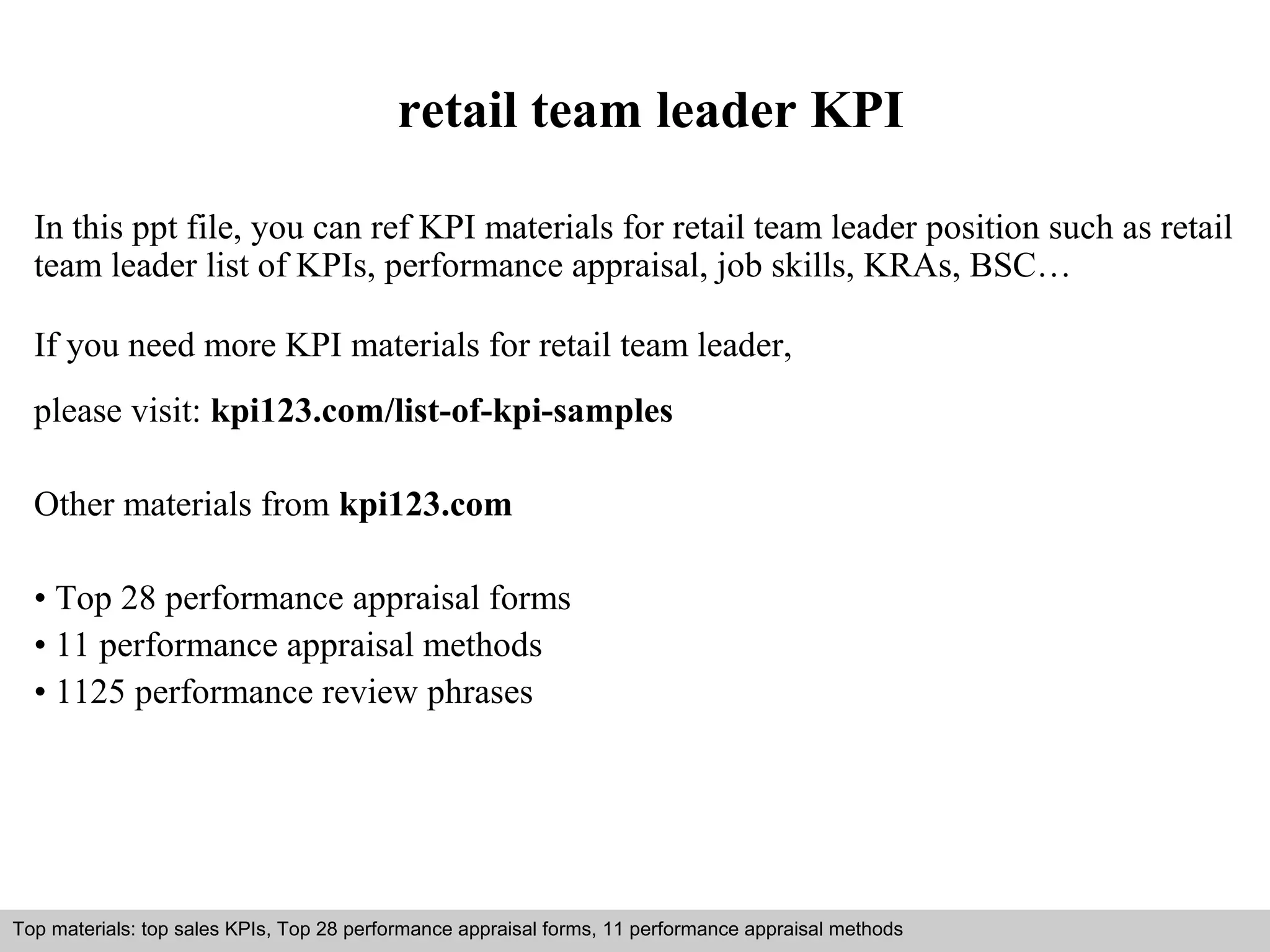 Retail team leader kpi | PPT
