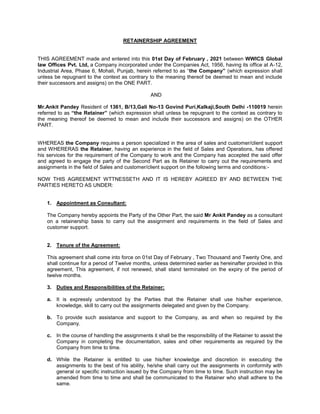Retainership agreement mr.ankit | PDF