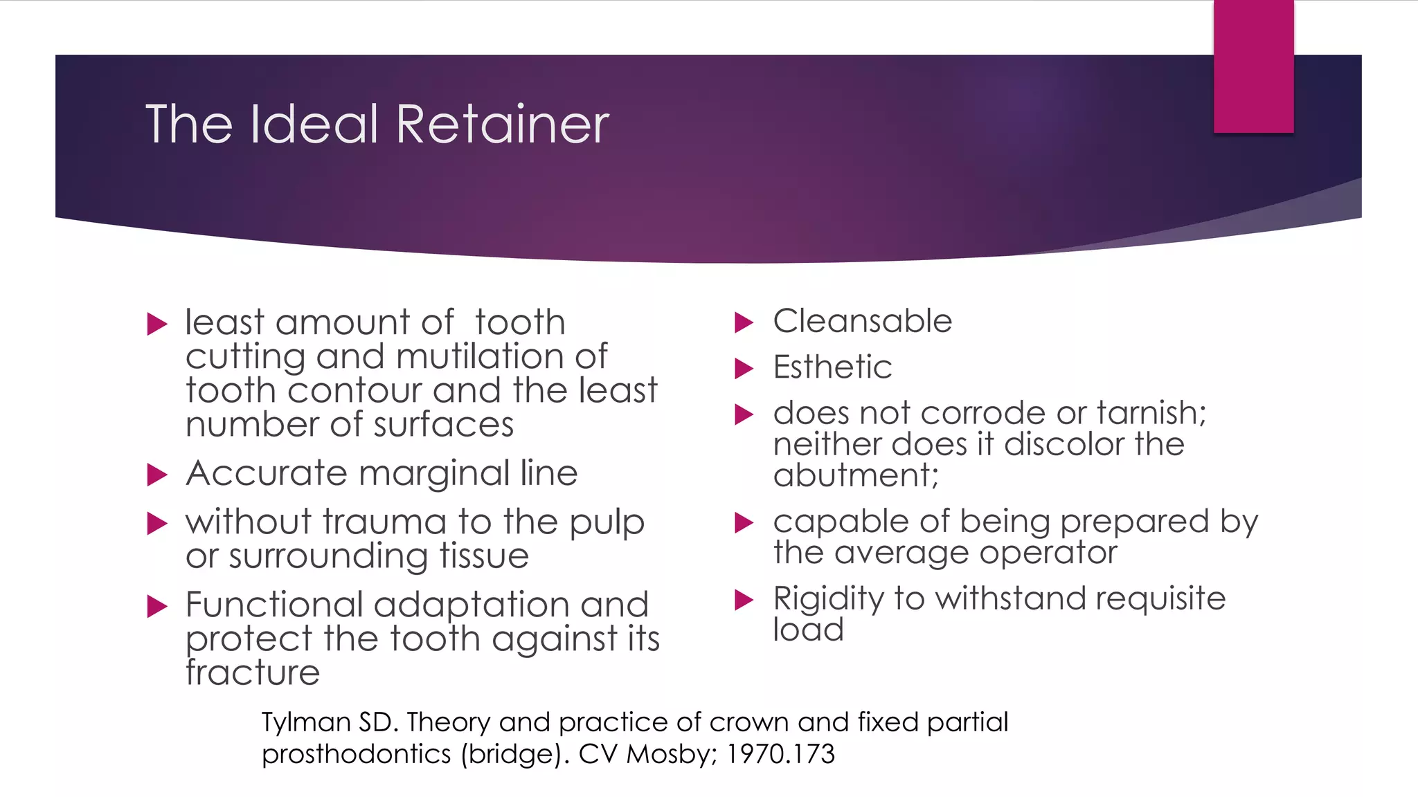 Retainers in FPD (FIXED PARTIAL DENTURES) PDF copy | PDF