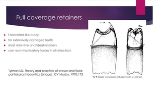 Retainers in FPD (FIXED PARTIAL DENTURES) PDF copy | PDF