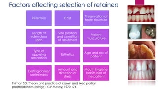 Retainers in FPD (FIXED PARTIAL DENTURES) PDF copy | PDF