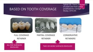 Retainers in FIXED PARTIAL DENTURES(FPDS) AND RESIN BONDED FPD | PPTX