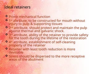 Direct and indirect retainers in fixed denture prosthodontics | PPT