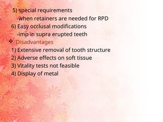 Direct and indirect retainers in fixed denture prosthodontics | PPT
