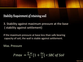 Retaining wall ppt Final year Civil ENGINEERING | PPTX