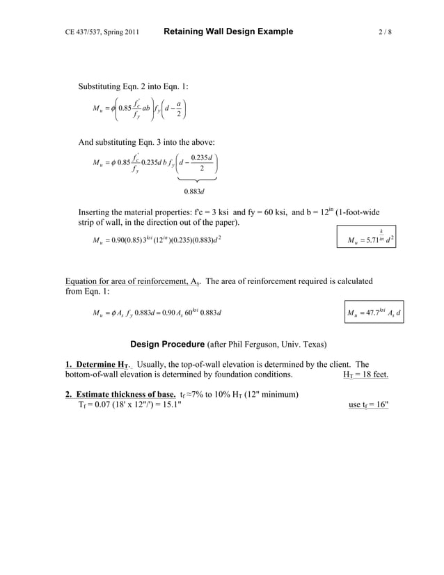 Retaining wall design_example | PDF