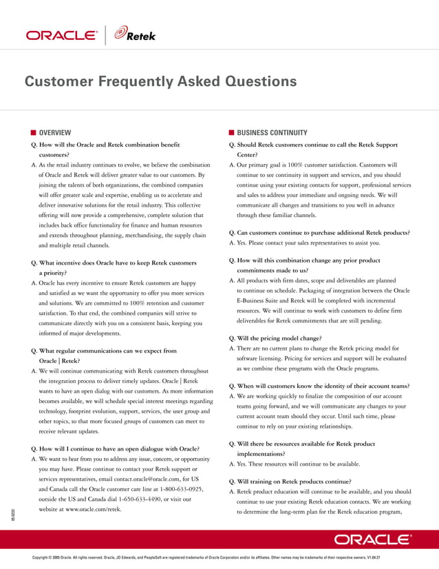 Retek customer faq | PDF | Databases | Computer Software and Applications