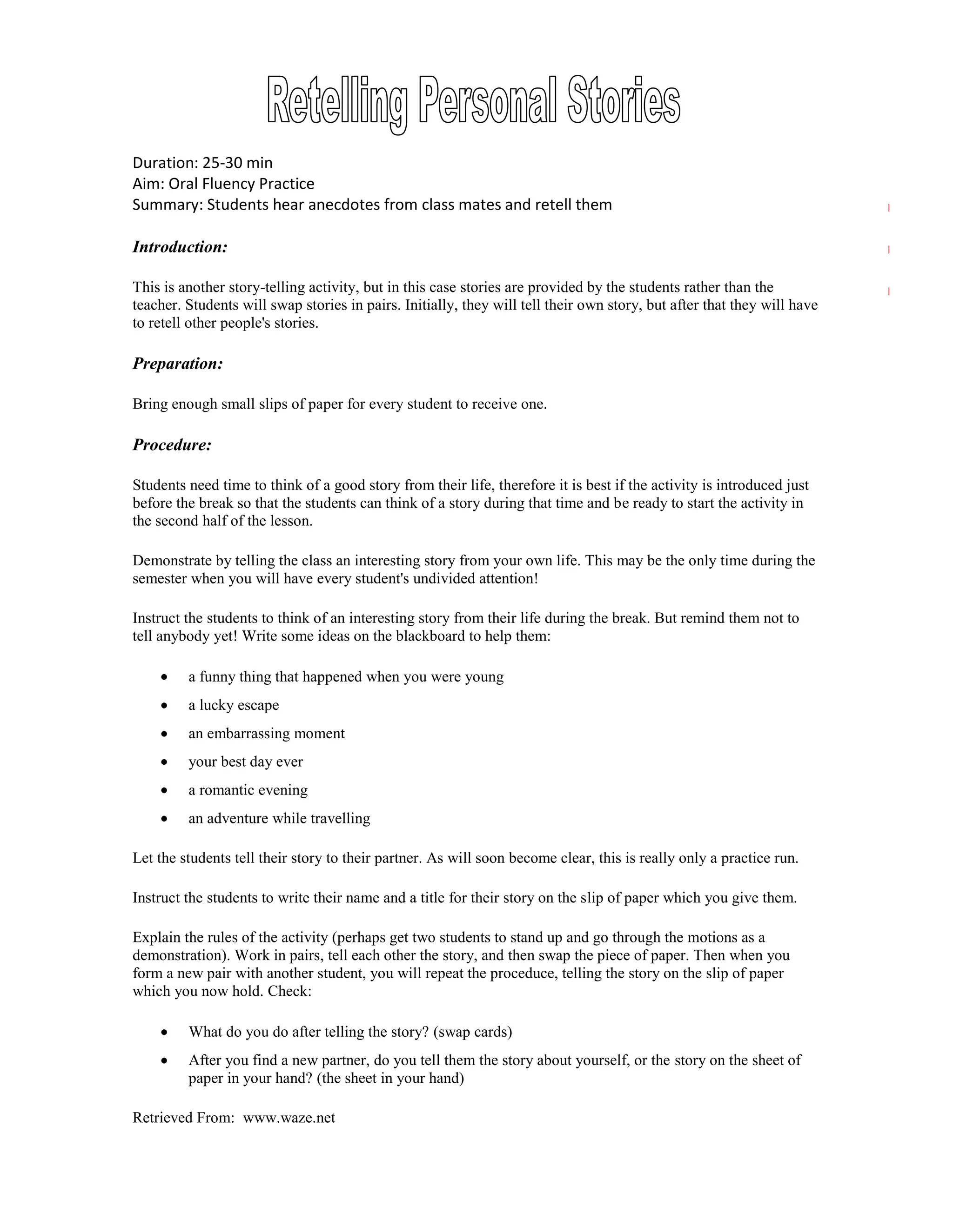 Retelling a story | DOCX