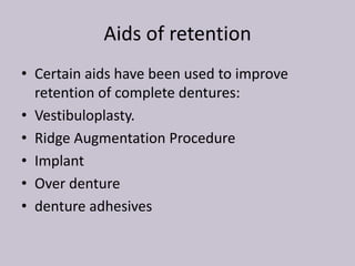 K-prosthodontic-lec3 Retention stability-and-support | PPTX