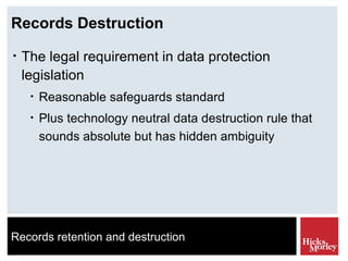 A Lawyer's Perspective on Records Retention And Destruction | PPT