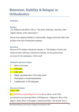 Retention and relapse for orthodontists by Almuzian | DOCX