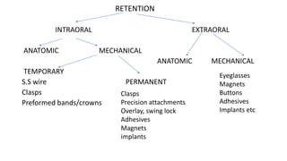 Retention in maxillofacial prosthesis pptx | PPTX
