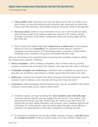 Post Sales Retention objection handling Extramarks Education | DOCX