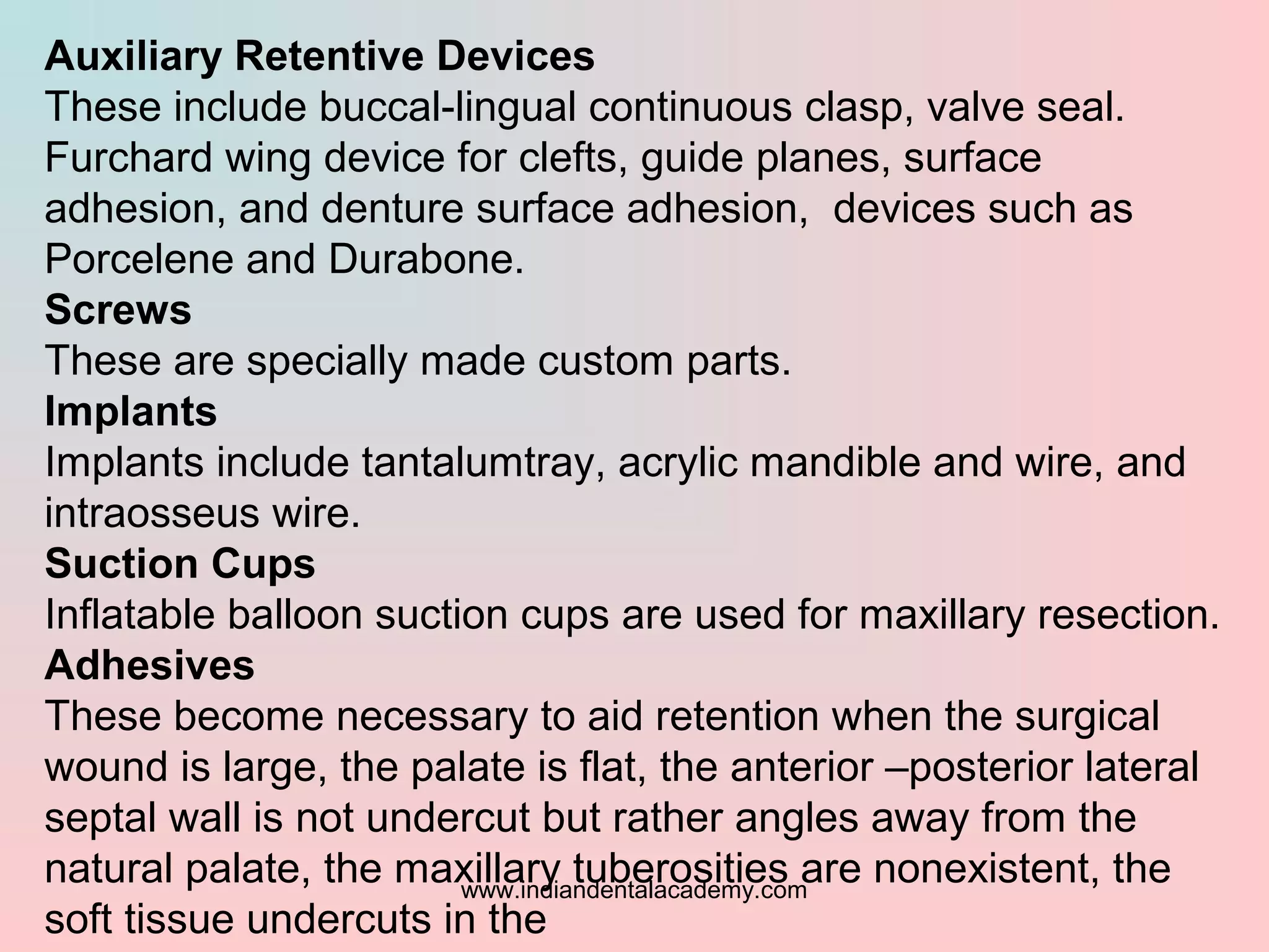 Retention of maxillofacial prosthesis./cosmetic dentistry course | PPT