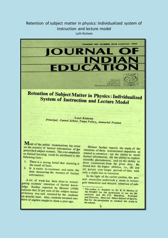 Retention of subject matter in physics: Individualized system of ...