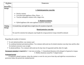Retention protocol | DOCX | Dental Health | Diseases and Conditions