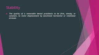 Retention, Stability and Support in Complete Dentures | PDF