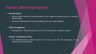 Retention, Stability and Support in Complete Dentures | PDF