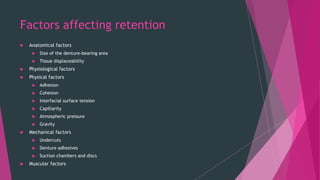Retention, Stability and Support in Complete Dentures | PDF