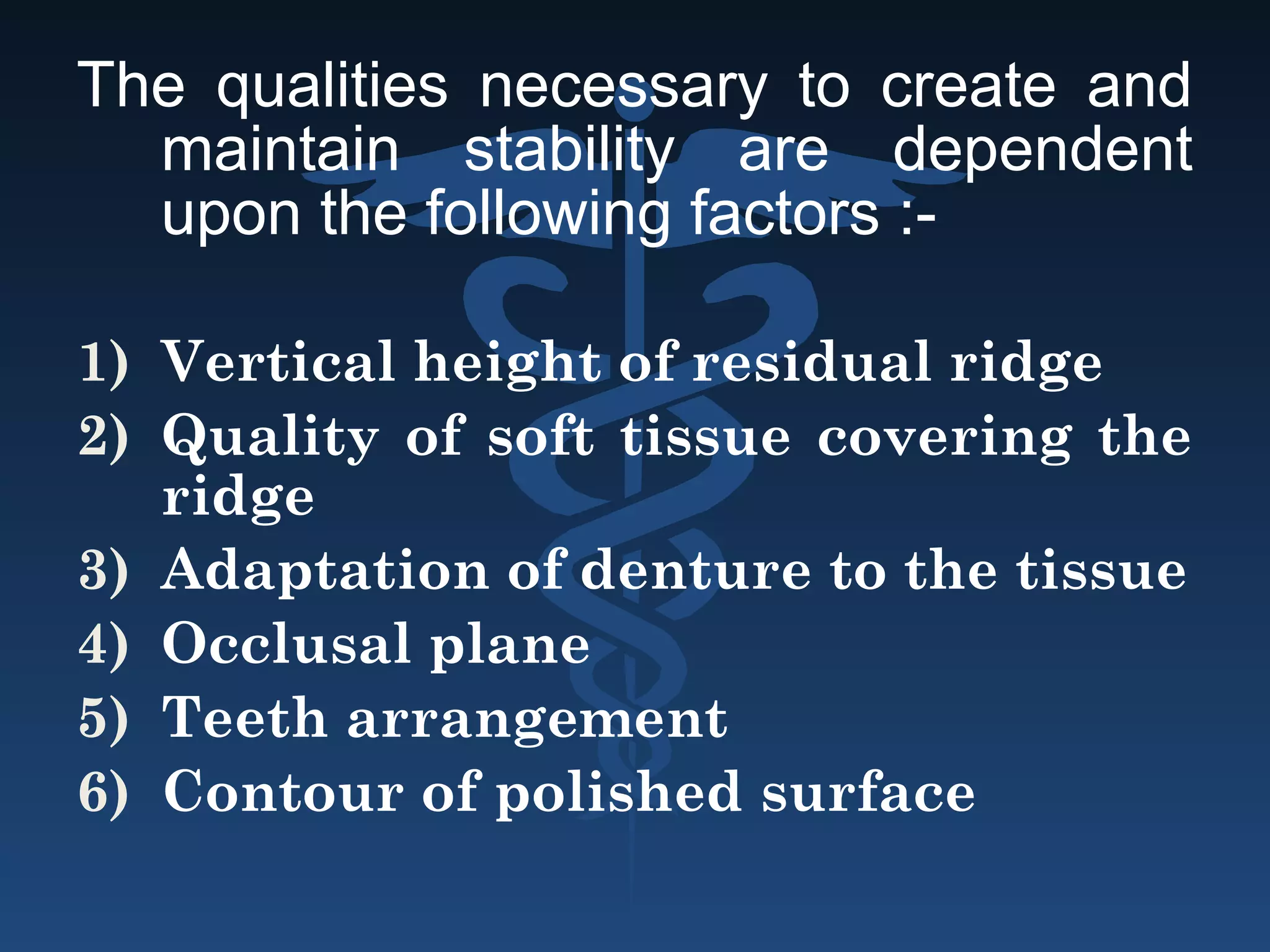 Retention stability support in complete dentures | PPT