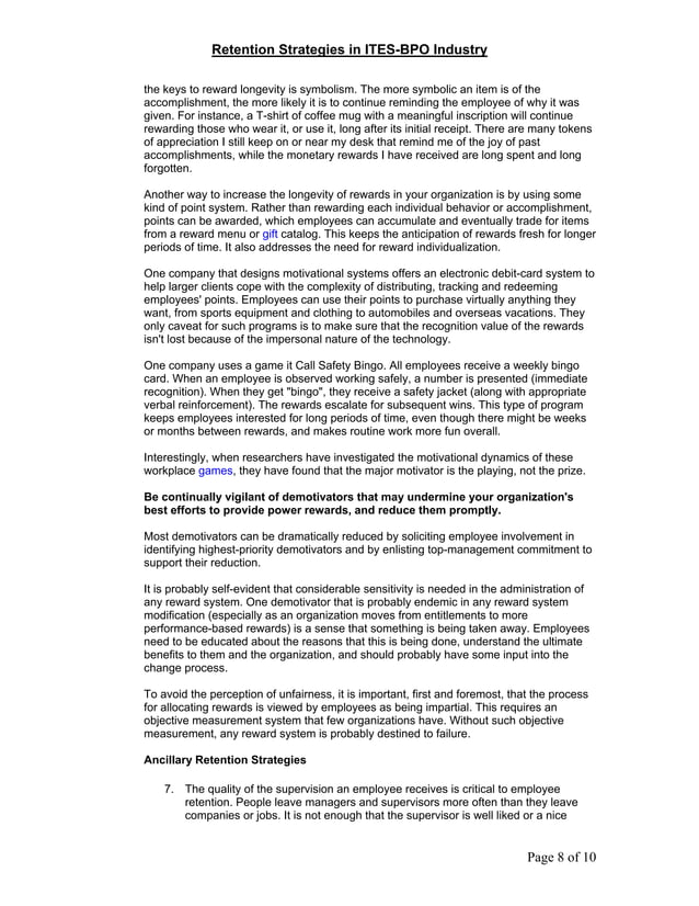 Retention Strategies In Ites%2 Epdf | PDF