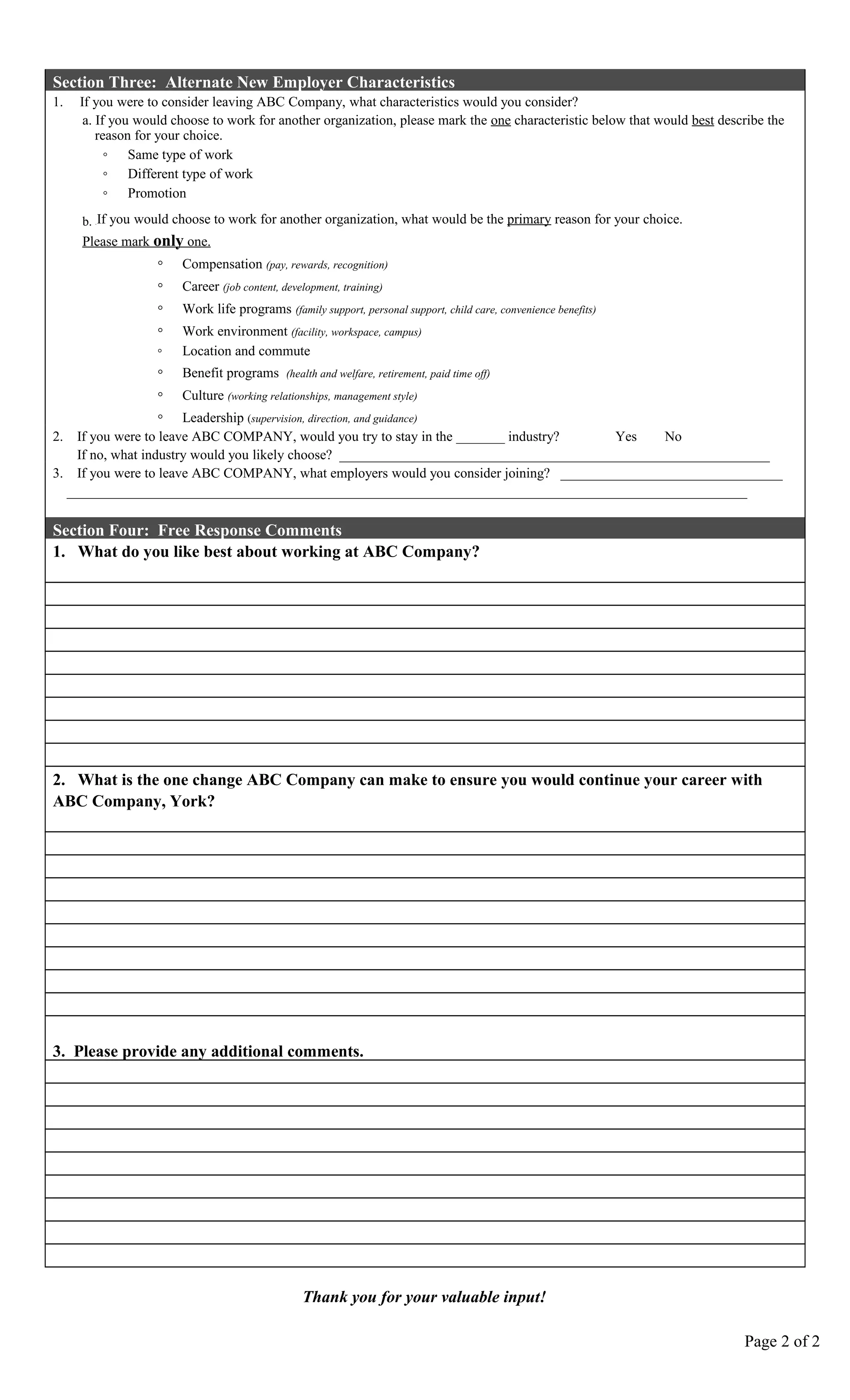 Retention survey questionaire | DOC