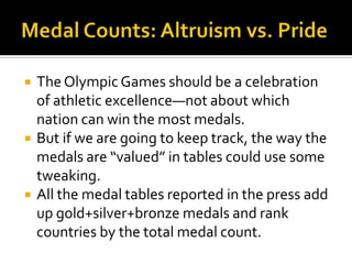 RETHINKING OLYMPIC MEDAL RANKINGS - USA actually ranked 4th at Soichi ...