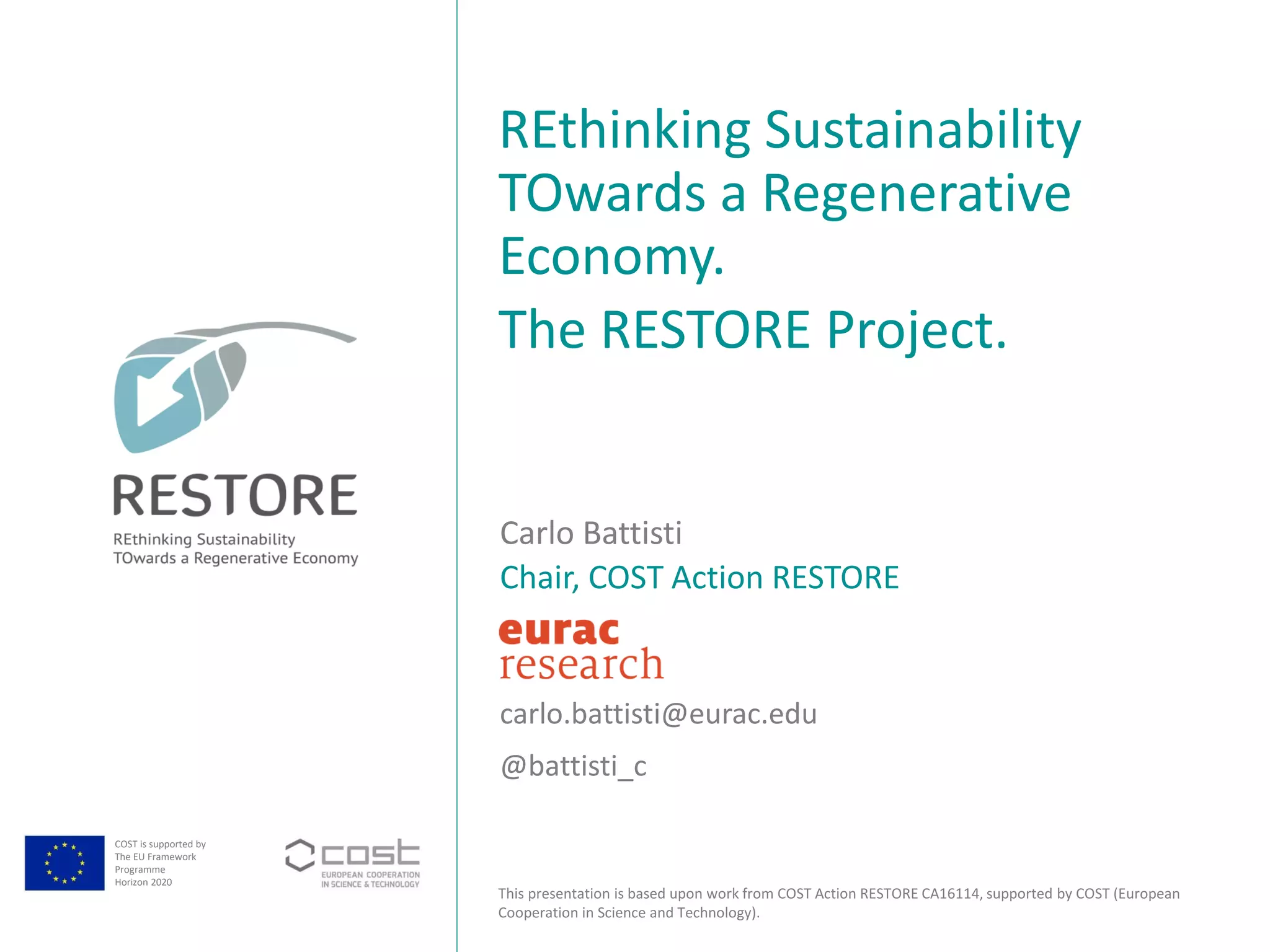 REthinking Sustainability TOwards a Regenerative Economy. The RESTORE ...
