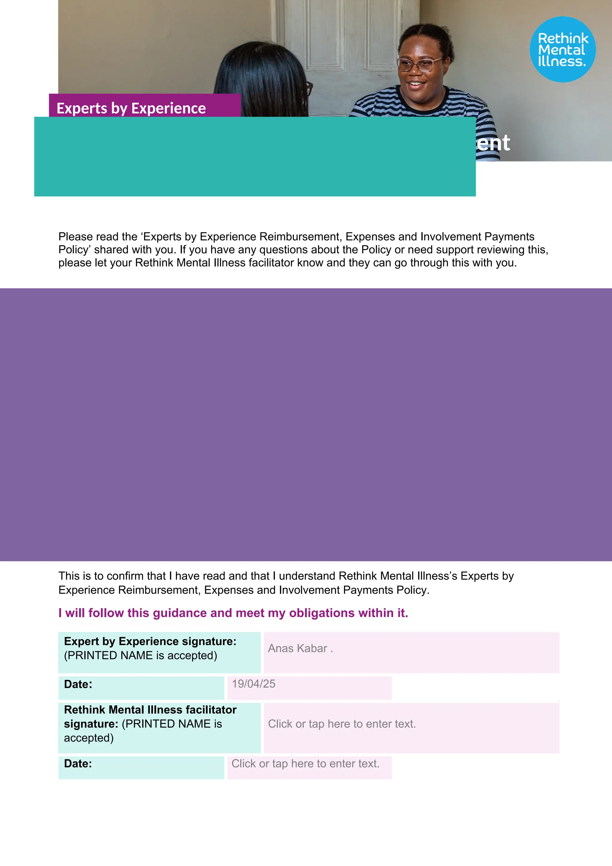 Rethink Experts by Experience Reimbursement Document | PDF