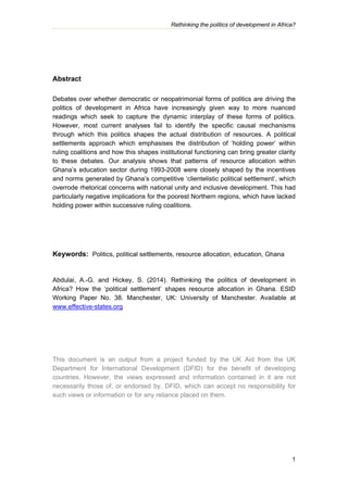 Rethink the politics of development in Africa? how the political ...