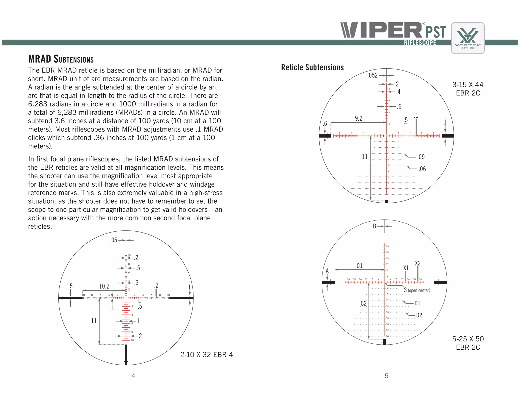 Reticle manual | Vortex Viper PST Gen II EBR-MRAD | PDF