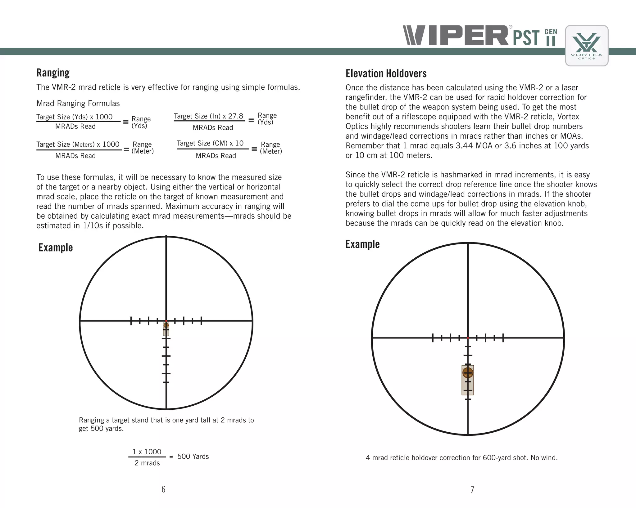 Reticle manual | Vortex Viper PST Gen II VMR-2MRAD | PDF