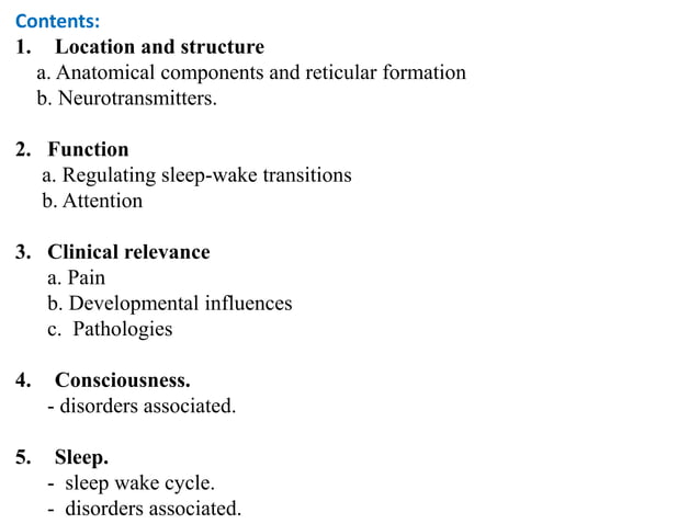 Reticular activating system | PPTX | Brain and Nervous System Disorders ...