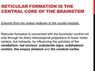 Reticular formation in control of motor functions | PPTX | Brain and ...