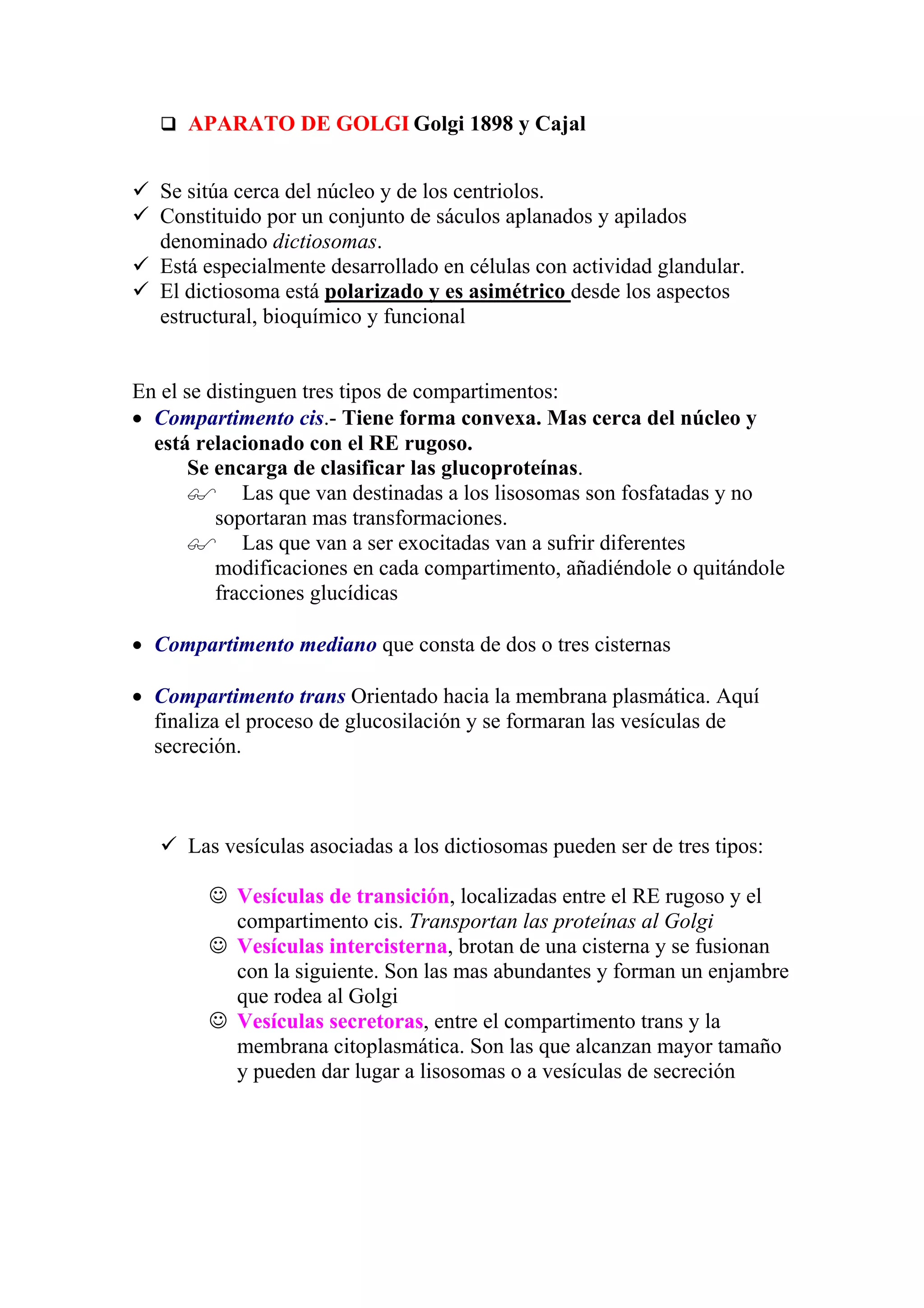 Reticulo endoplasmatico, aparato de golgi | PDF