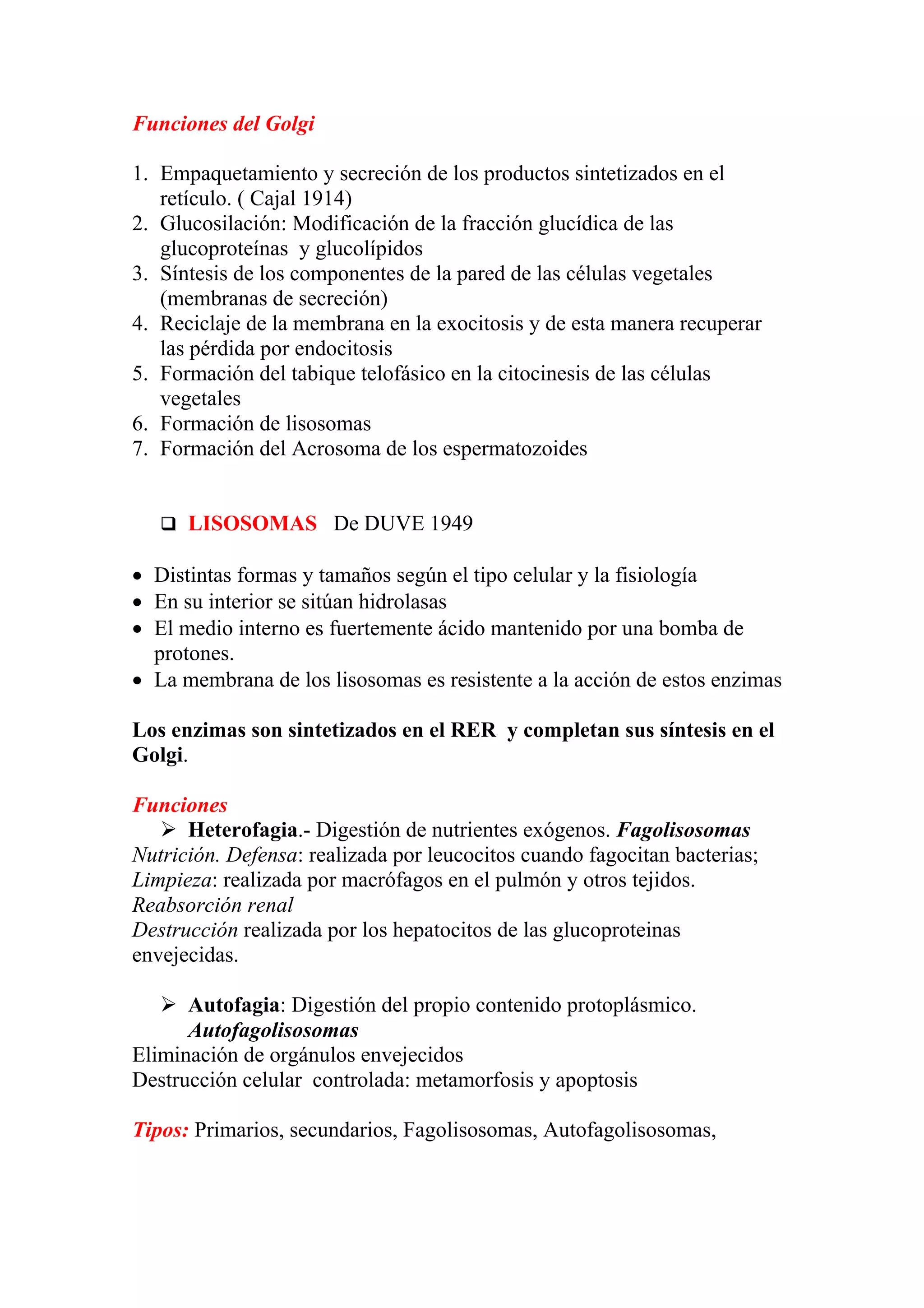 Reticulo endoplasmatico, aparato de golgi | PDF