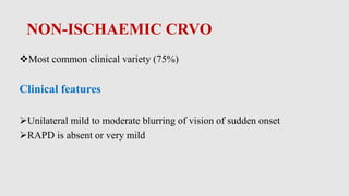 RETINAL VEIN OCCLUSION; CRVO & BRVO types, pathophysiology, diagnosis ...