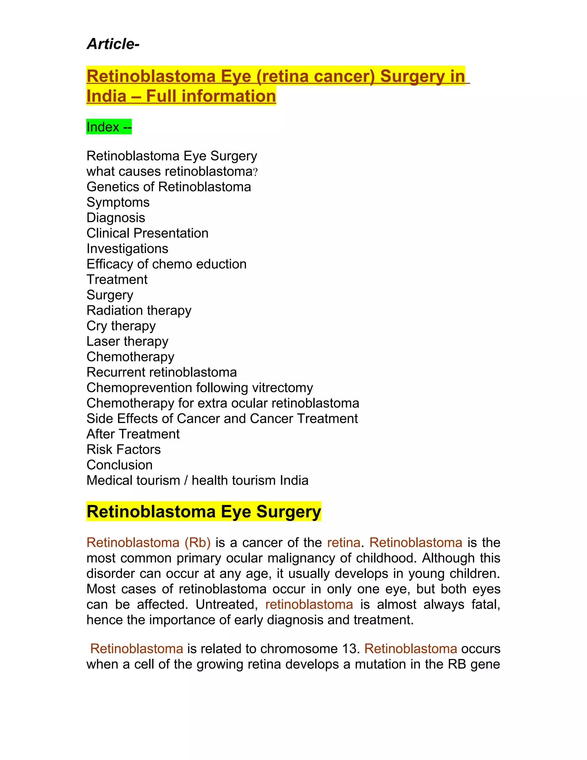 Retinoblastoma Eye (retina cancer) Surgery in India – Full information ...