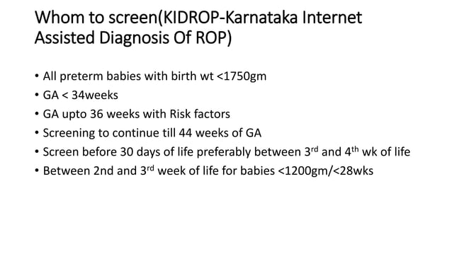 Retinopathy of prematurity recommendations for screening | PPT