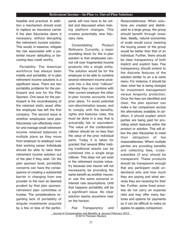 Retirement income In-plan vs Out-of-Plan Solutions | PDF