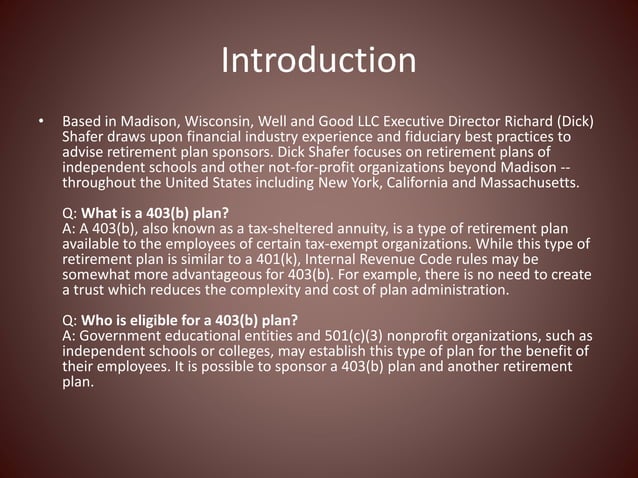 Retirement Plan Basics: What is a 403(b) plan? | PPT