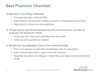 Retirement Plan Fees: Best Practices for Plan Sponsors | PPTX