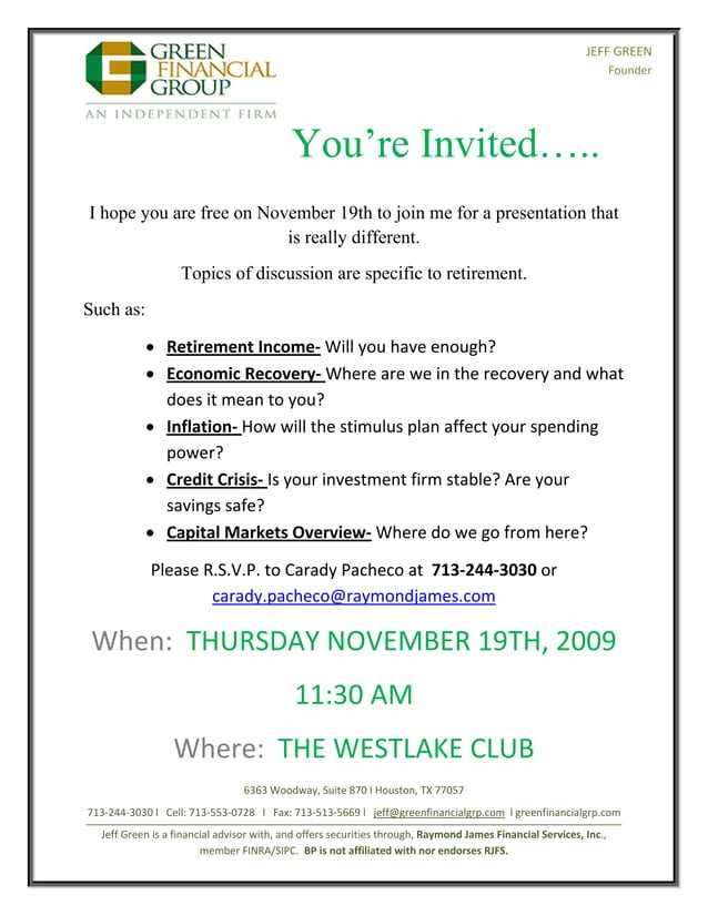 Retirement Seminar Invitation - November 19th, 2009 | PDF
