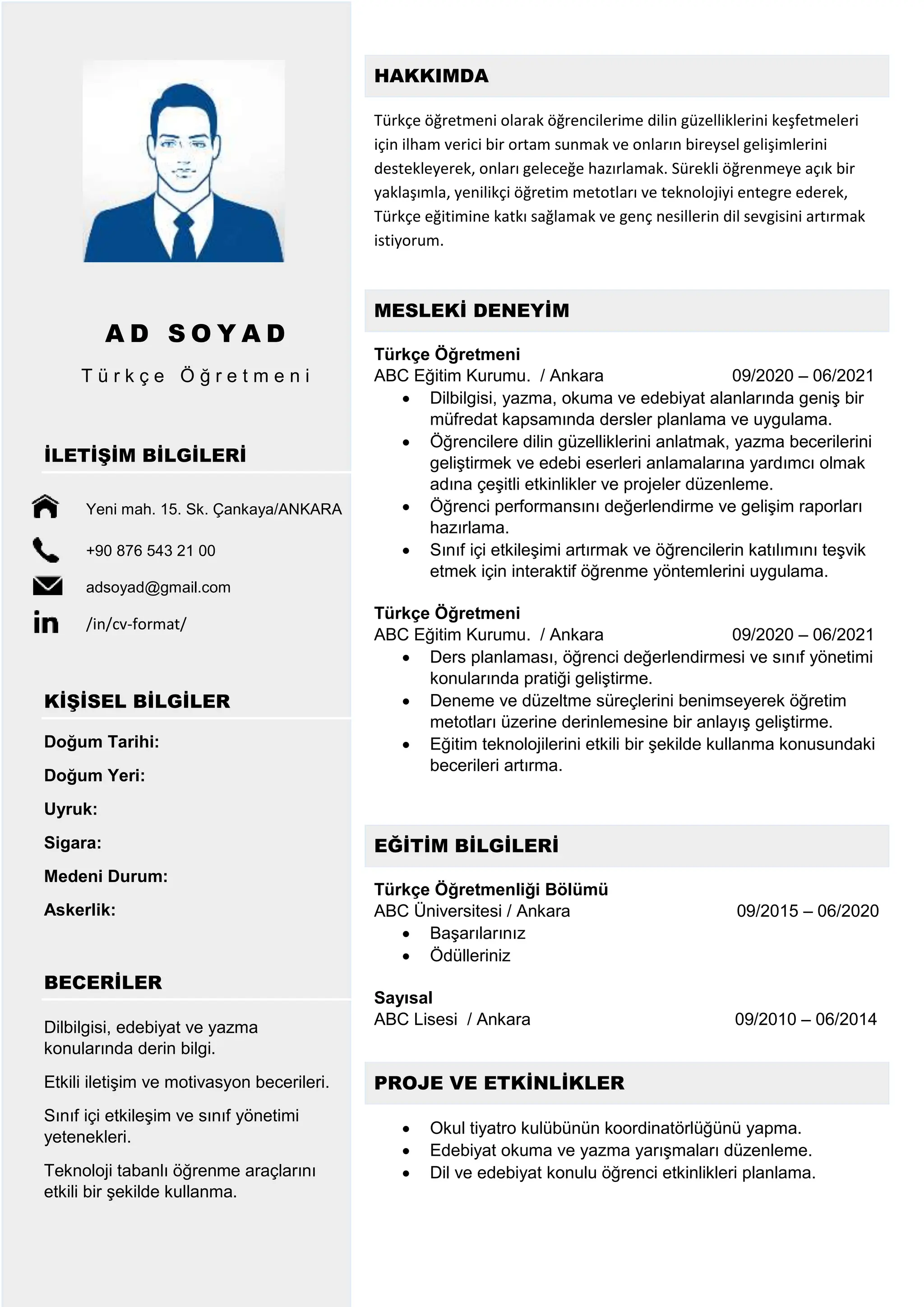 öğretmeni cv örneği indirme.docx