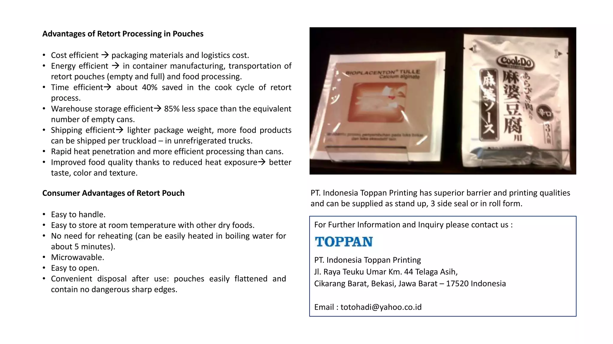 Retort Pouch Technology From Indonesia Toppan Printing | PPTX | Pet ...