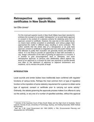 RETROSPECTIVE APPROVALS, CONSENTS AND CERTIFICATES IN NEW SOUTH WALES | PDF